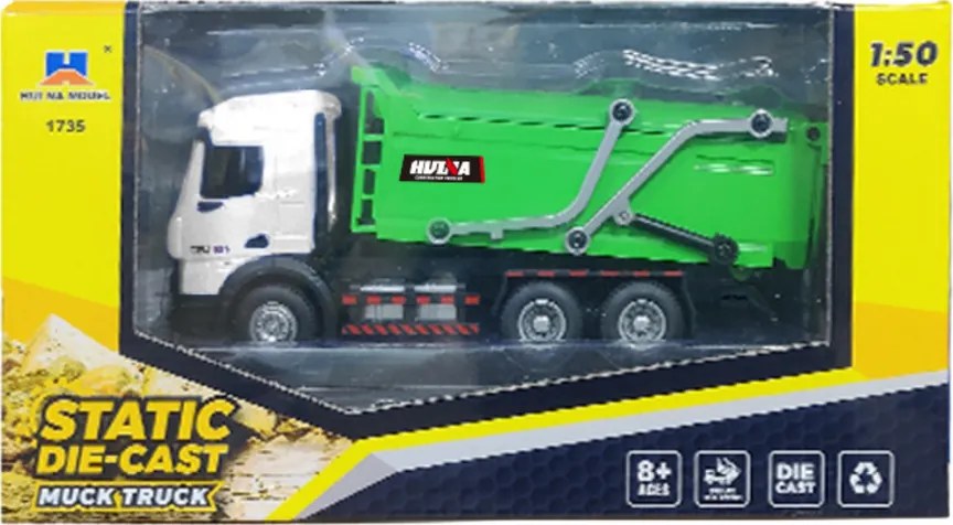 Popelářské auto kovové pohyblivé Huina zelené 1:50