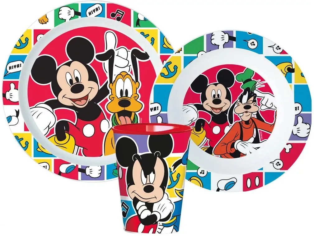 Sada plastového nádobí Disney - Mickey Mouse a Pes Pluto s kelímkem - 3 díly