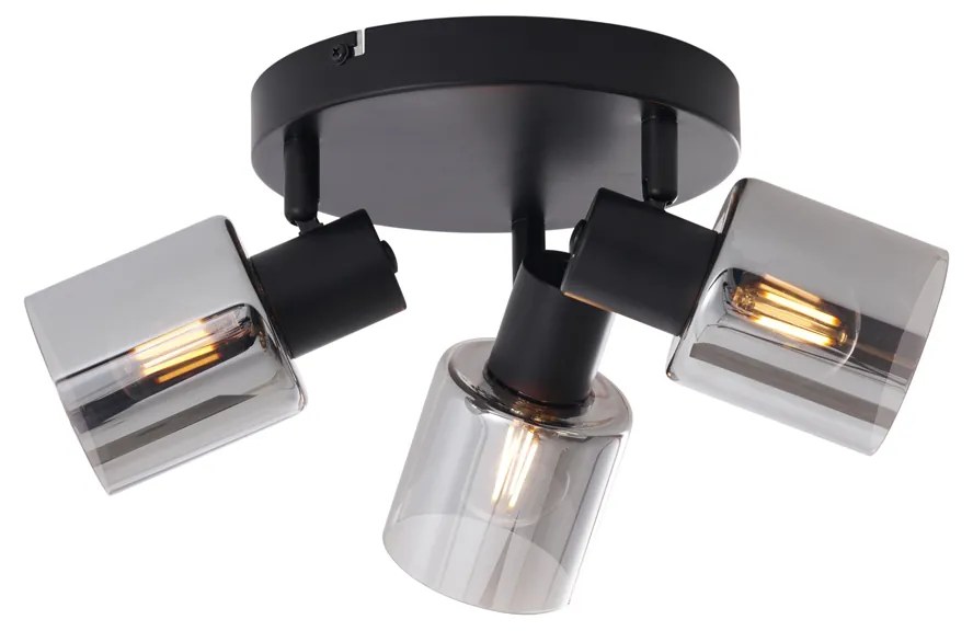 Moderní stropní svítidlo černé s kouřovým sklem kulaté 3-světelné - Cilin