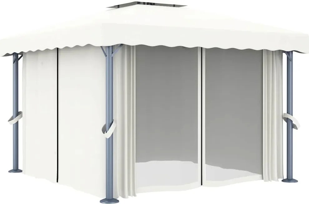 Altán se závěsy a světelnými LED řetězy 3 x 3 m krémově bílý 3070345