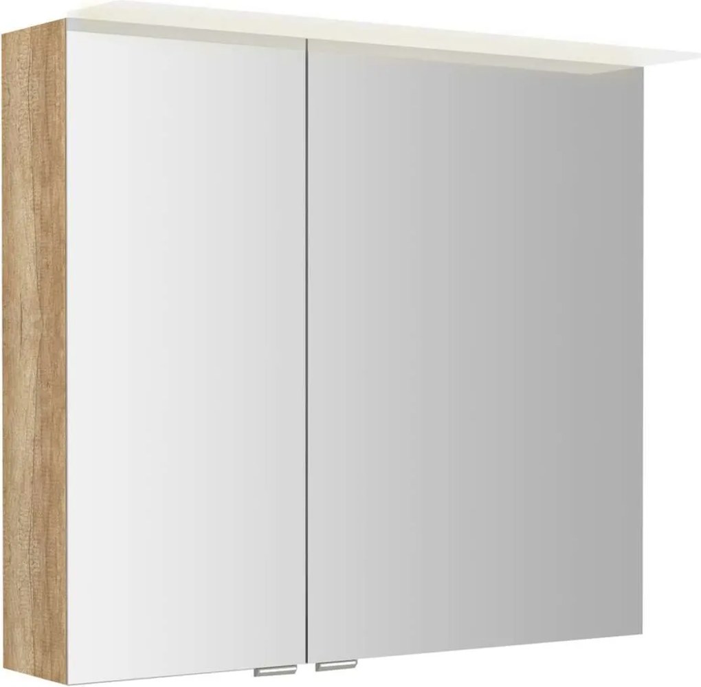 Sapho Linex - Zrcadlová skříňka s LED osvětlením 80x70x15 cm, 2x dvířka, dub alabama LX080-0022