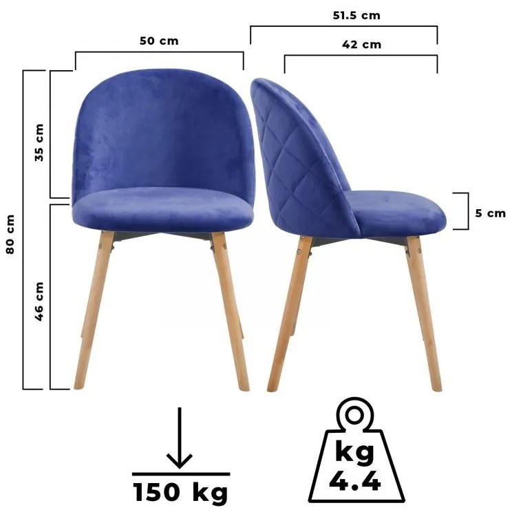 Miadomodo 74813 Sada jídelních židlí sametové, královská modrá, 2 ks