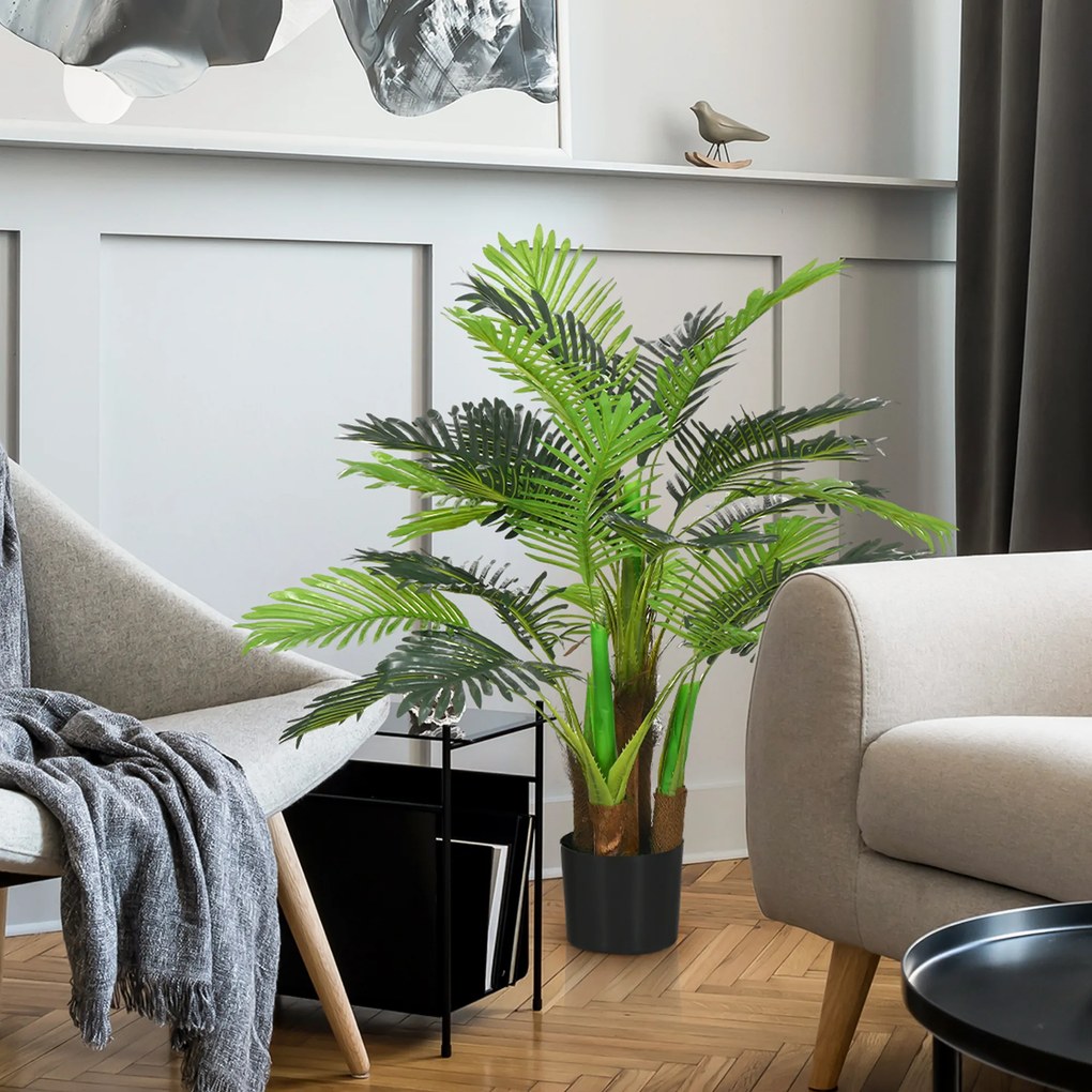 HOMCOM Umělé rostliny, umělá palma, 100 cm umělá rostlina s 27 větvemi, pokojová rostlina, umělý strom, rostlinná dekorace pro interiér, exteriér, ze…
