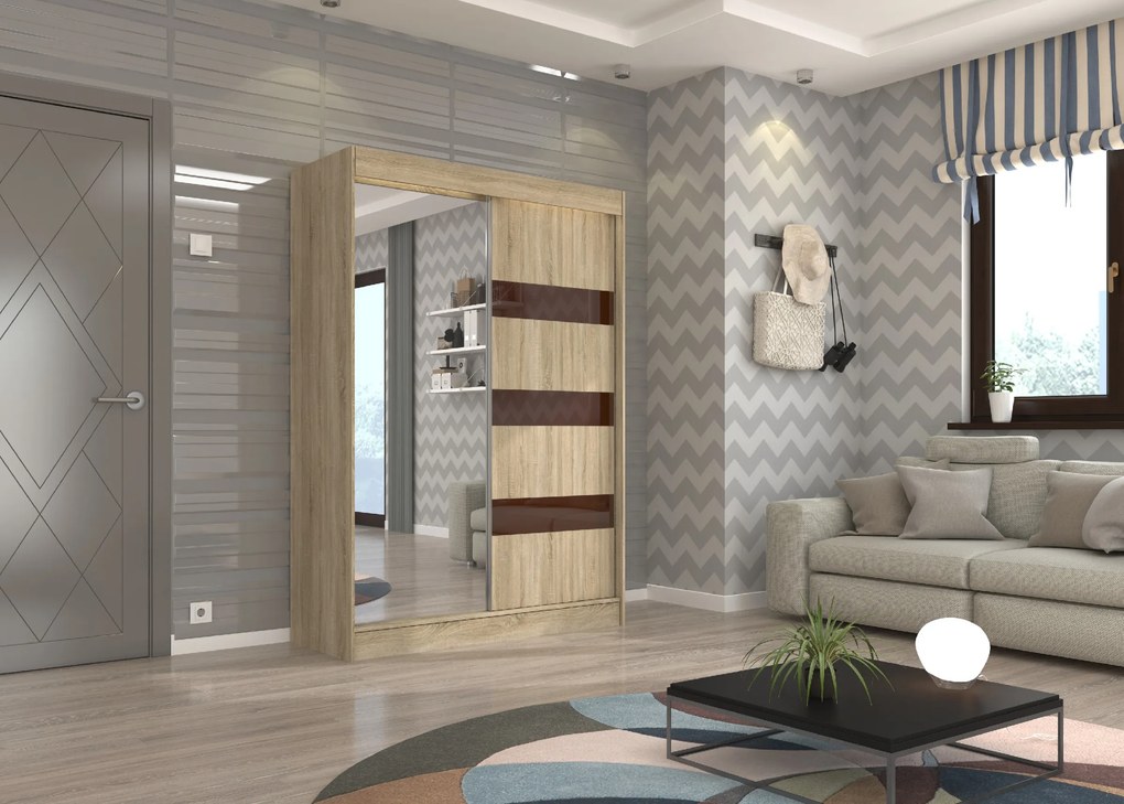 ADRK Furniture Posuvná skříň se zrcadlem a lacobelem TOURA 150 ADRK-SW-TOU-SCHL-150