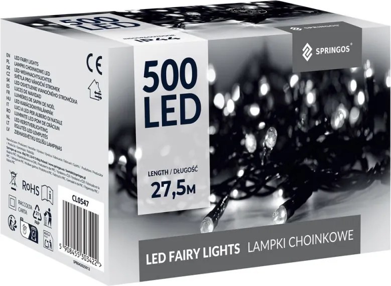 LED světelný řetěz - 27,5m 500LED 8-funkcí IP44 studená bílá
