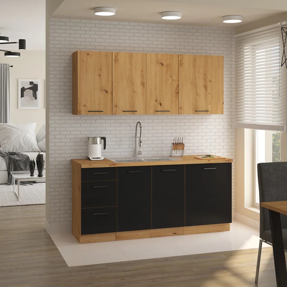 Spodní kuchyňská skříňka, černý mat / dub artisan, Monro 60 D 1F BB