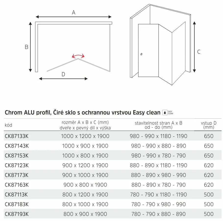 Mereo Mereo, Sprchový kout, LIMA, obdélník, chrom ALU, sklo čiré, CK87163K