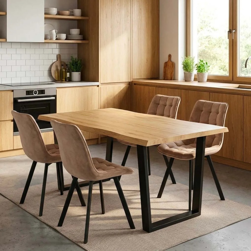 Vikio Jídelní set pro 4 osoby 160x90 cm dub noha U béžová židle VJS156-4BE-S