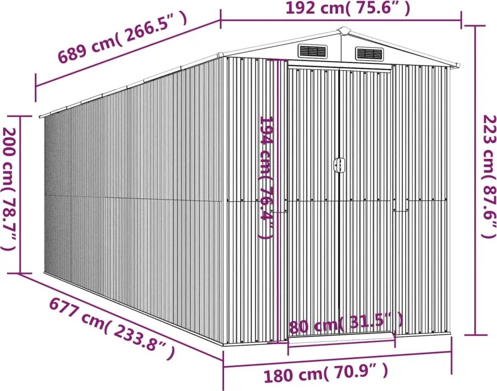 vidaXL Zahradní kůlna 192 x 689 x 223 cm pozinkovaná ocel [3147477] Barva: světle hnědá