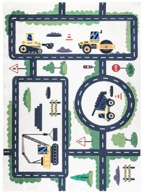 Dywany Łuszczów, Dětský kusový koberec Bambino 2223 Streets cars cream, 160x220, béžová, dětský pokoj