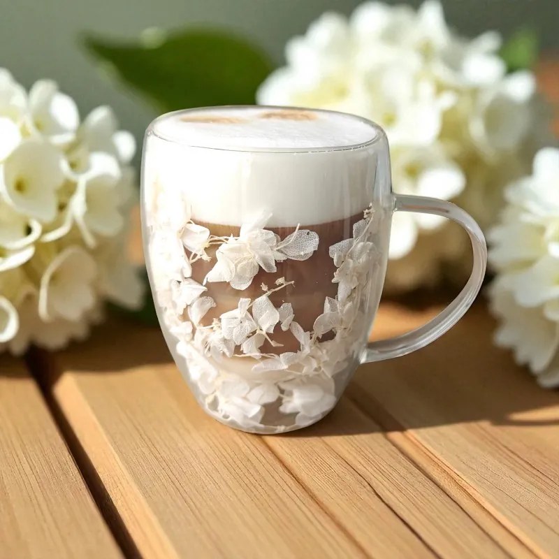 Flamenco Mystique Termální sklo s bílými květy - Hortenzie 300 ml | Designová váza 1 ks - 185 SZK