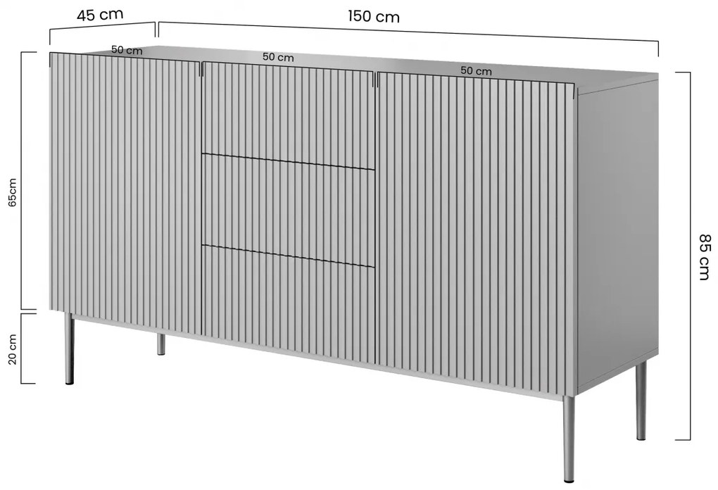 Komoda Nicole 150 cm se třemi zásuvkami - antická růžová / černé nožky