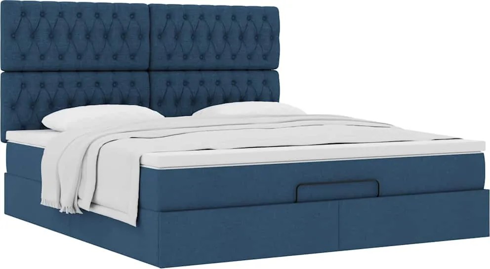 Osmanský rám postele s matrací modrá 160x200cm textil 3313257