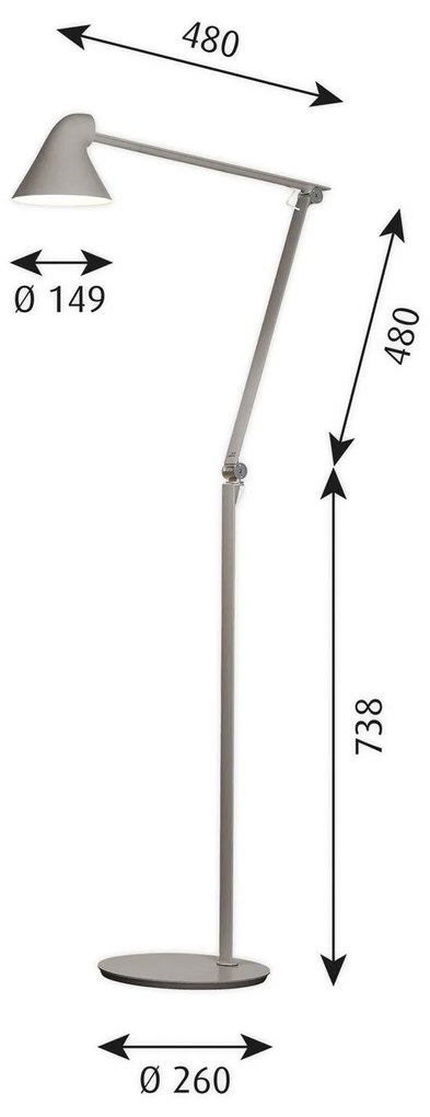 Louis Poulsen NJP LED stojací lampa 2 700 K šedá