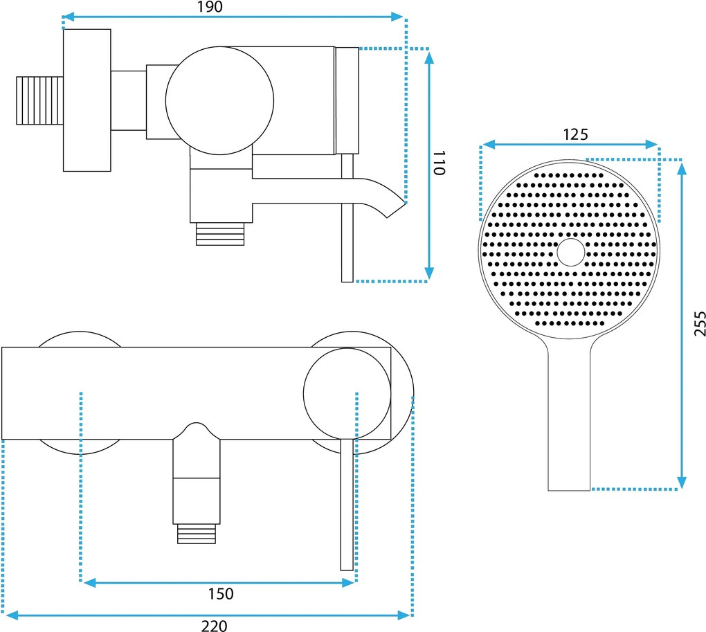 Nástěnná vanová baterie REA CLIF, titan mat
