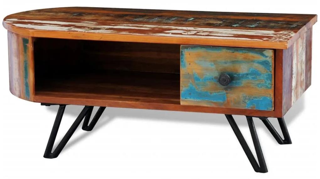 Konferenční stolek s železnými nohami masivní recyklované dřevo,  241642
