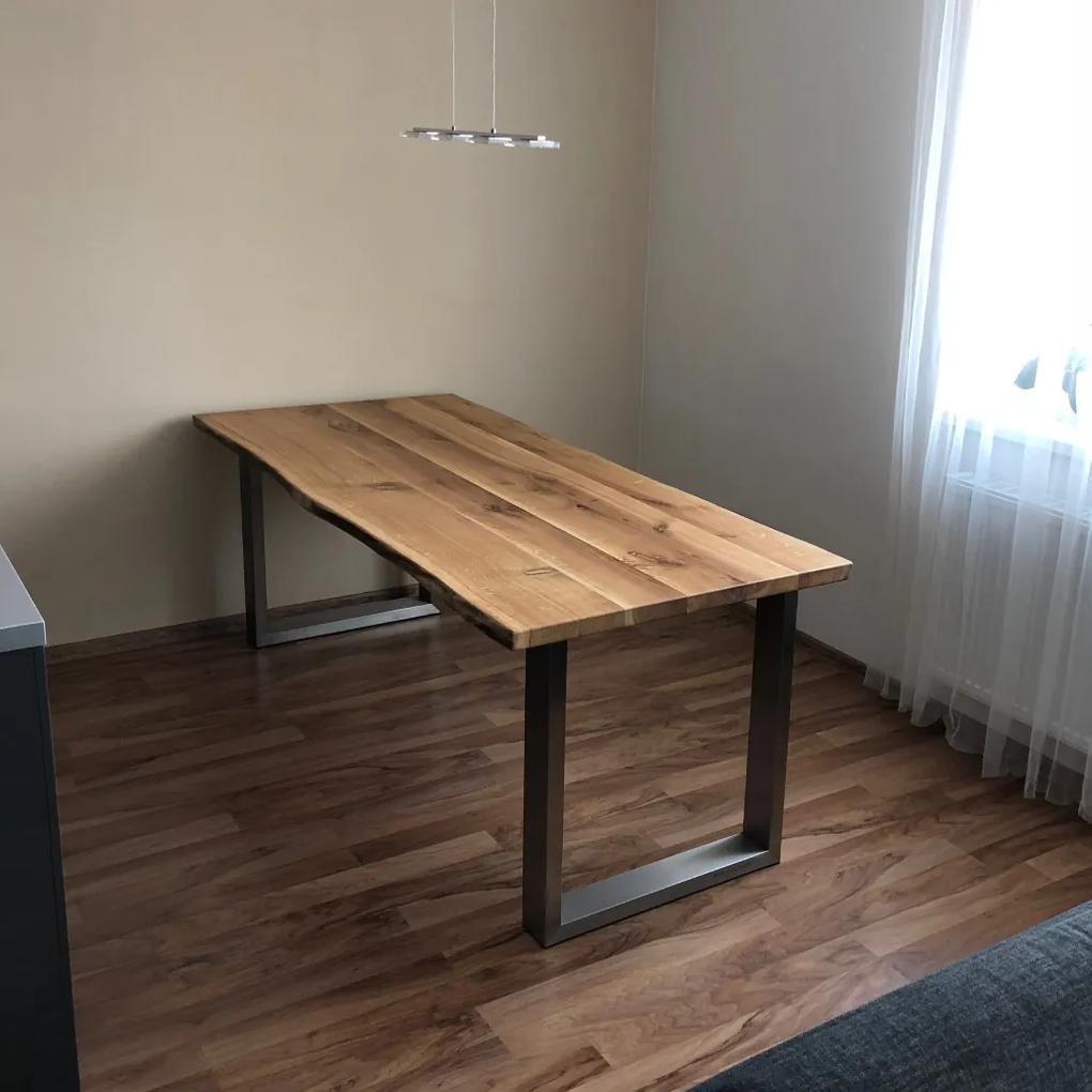 KULHÁNEK Jídelní stůl s rustikální hranou a nerezovou podnoží Velikost desky: 150x80 cm