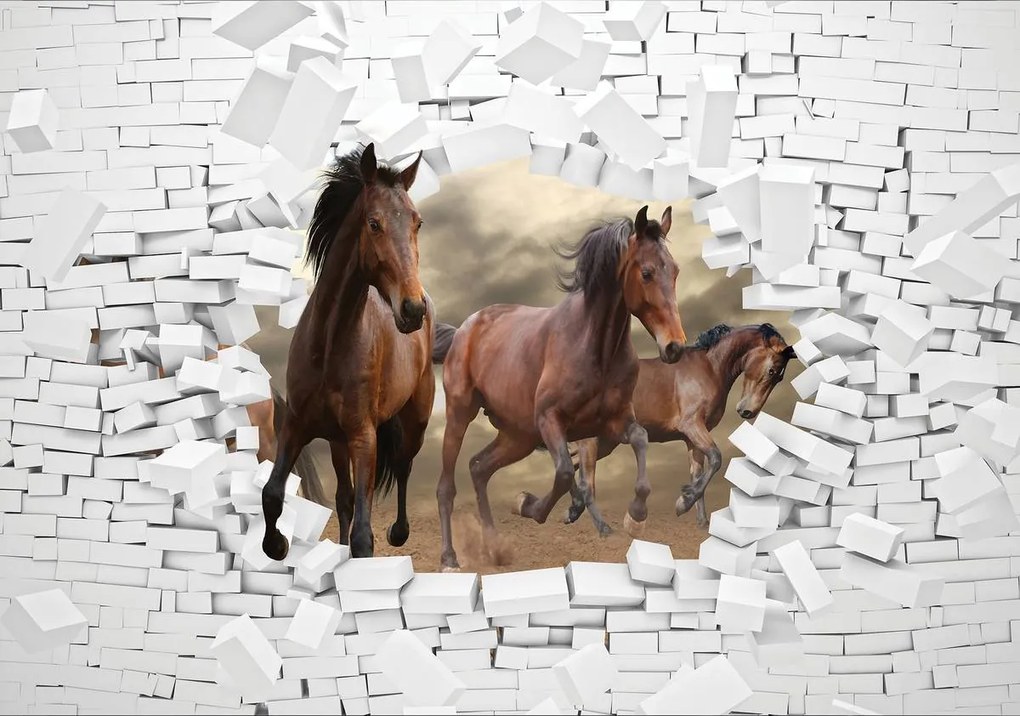 Fototapeta - 3D koně ve zdi (152,5x104 cm)