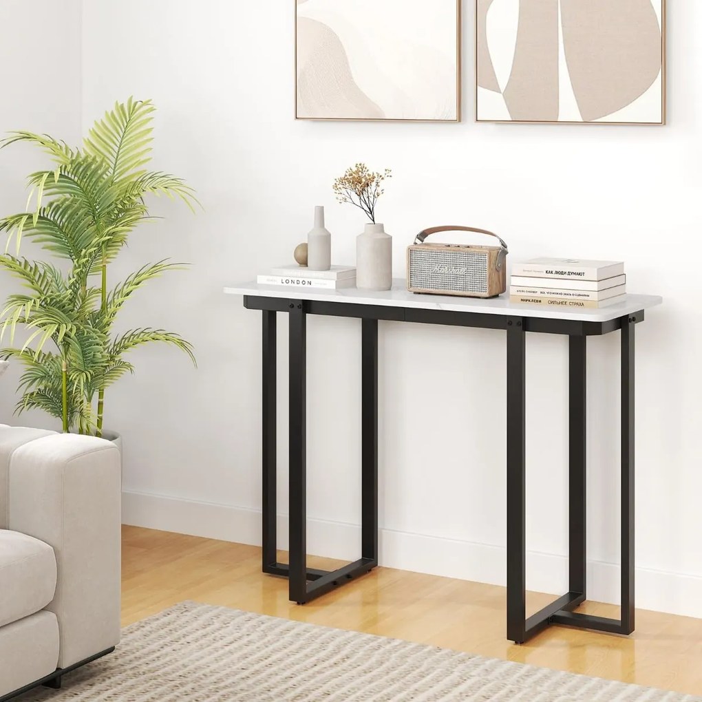Costway Konzolový stůl úzký, moderní s mramorovým vzhledem – 107 × 40 × 79,5 cm