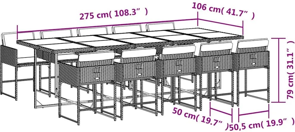 11dílný zahradní jídelní set s poduškami mix béžové polyratan 3211296