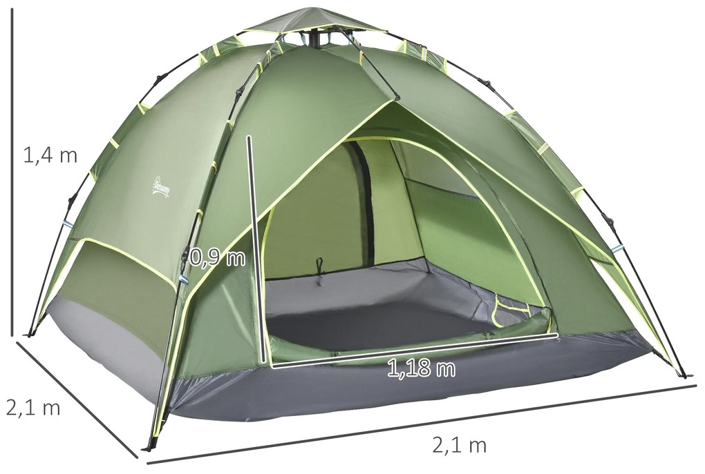 Outsunny kempinkový stan pro 2 dospělé + 1 dítě, nepromokavý, 4 roční období, 210x210x140cm, ideální pro venkovní dobrodružství