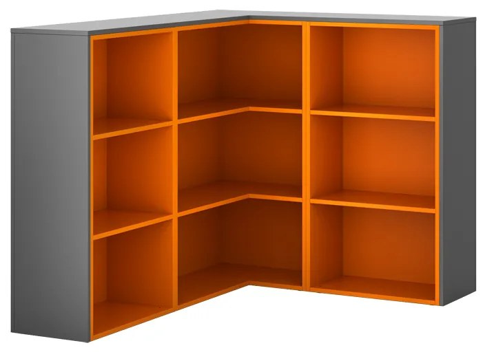 PLAN Skříňka rohová R02 SEGMENT, pravá, grafitová/oranžová