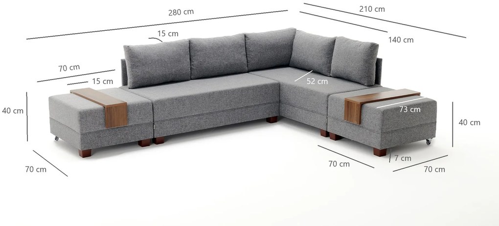 Atelier del Sofa Rohová sedací souprava Fly Corner Sofa Bed Right- Brown, Hnědá