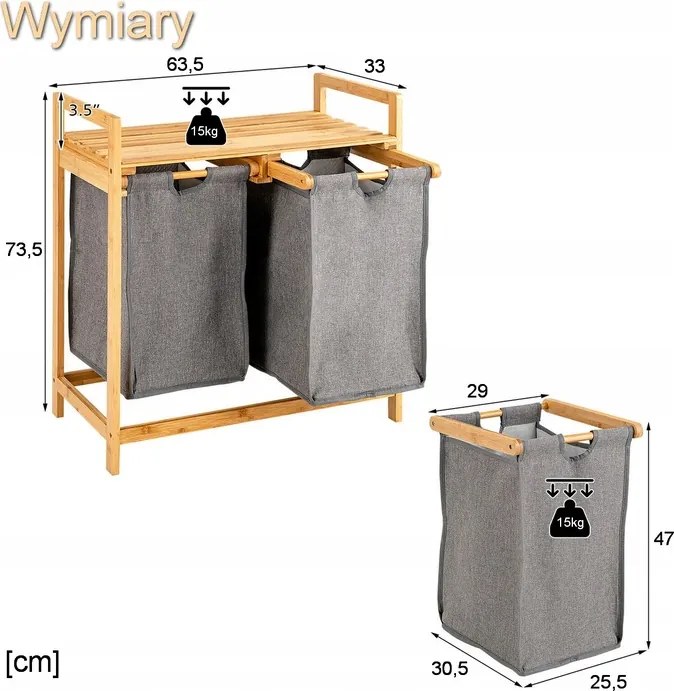 Volně stojící koš na prádlo Costway 80 l šedý