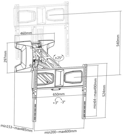 MK FLORIA MKF-21DM647-Nástěnný držák na TV s kloubem 70" černá +dálkové ovládání