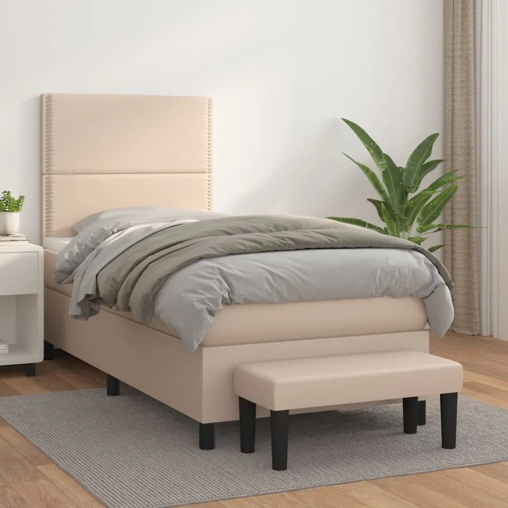 Box spring postel s matrací cappuccino 90x200 cm umělá kůže