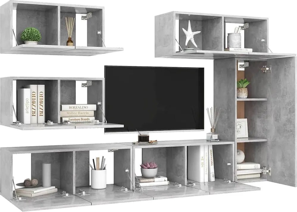 6dílný set TV skříněk betonově šedý kompozitní dřevo 3079135