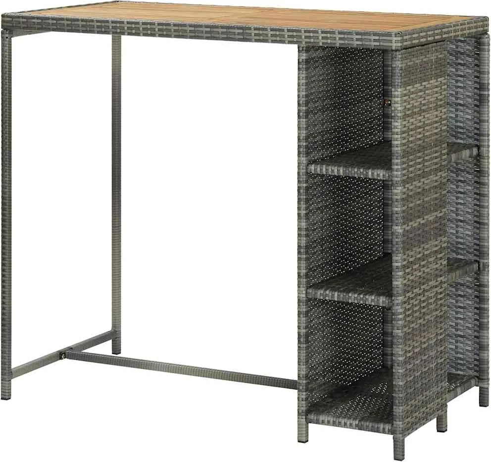 Barový stolek s úložným regálem šedý 120x60x110 cm polyratan 313479