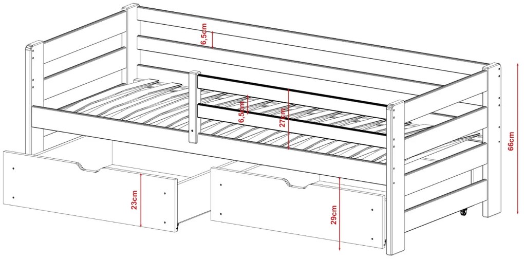 Dětská postel z masivu borovice EGO se šuplíky - 200x90 cm - bílá