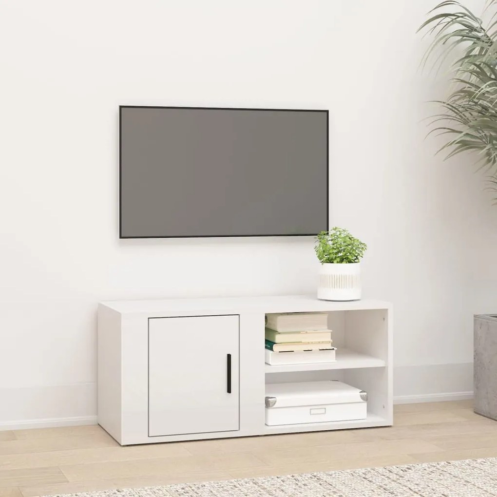 TV skříňka bílá s vysokým leskem 80x31,5x36 cm kompozitní dřevo