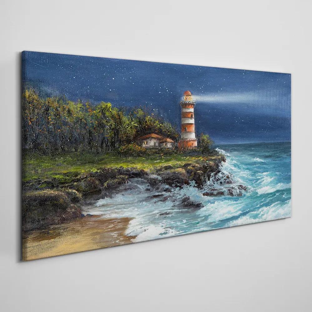 Obraz na plátně Lighthouse pobřeží vlny
