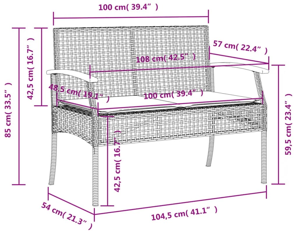4Dílný Zahradní Jídelní Set S Poduškami Šedá Polyratan - lavice / 6 / 140 cm dlouhý stůl