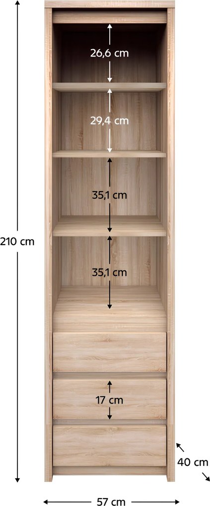Otevřený regál s šuplíky 3S, dub sonoma, NORTY TYP 6