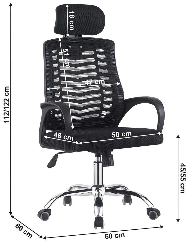Kancelářská židle VAREN - plast, kov, síťovina, černá / chrom