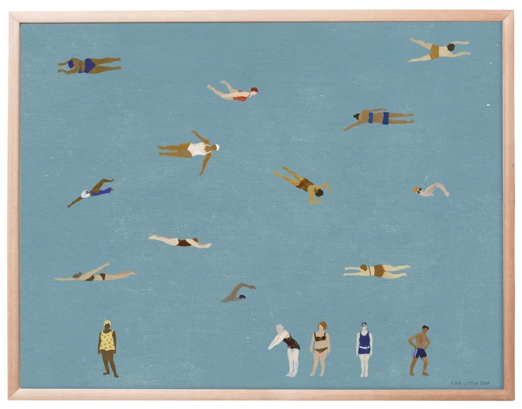 Fine Little Day Plakát Swimmers 40x50 cm, modrá barva, papír