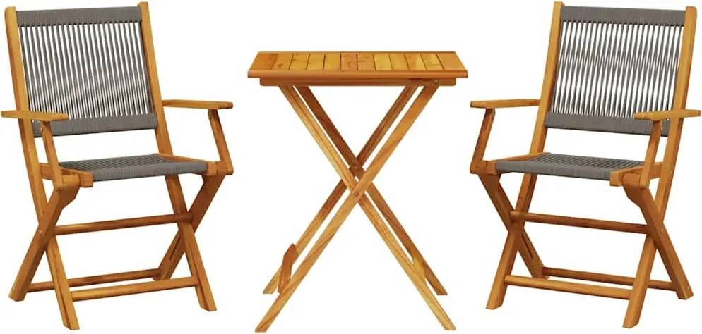 3dílný bistro set šedý polypropylen a masivní dřevo 3281806