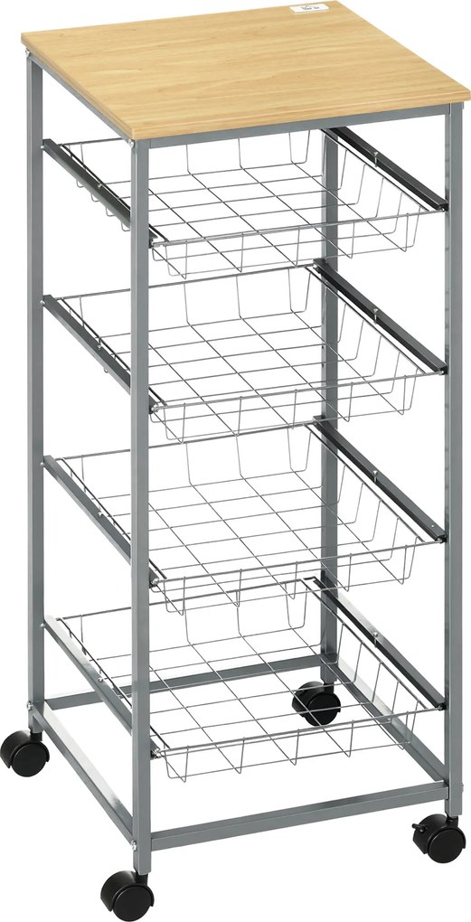 HOMCOM Servírovací vozík Kuchyňský vozík s kovovými košíky 36,5 x 36,5 x 89 cm Kuchyňský vozík Boční vozík Stříbrný do kuchyně a jídelny |