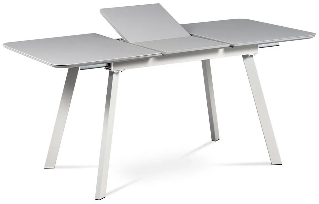 Jídelní stůl HT-801 GREY 120+40x80 cm, deska šedý mat, sklo šedé, kov šedý mat