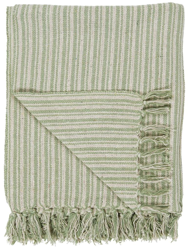 IB LAURSEN Bavlněný přehoz Cream Green Stripe 130 × 160 cm, zelená barva, textil