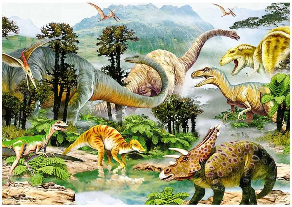 DINO Puzzle 100 dílků XL Život dinosaurů 47x33cm skládačka v krabici dn343436