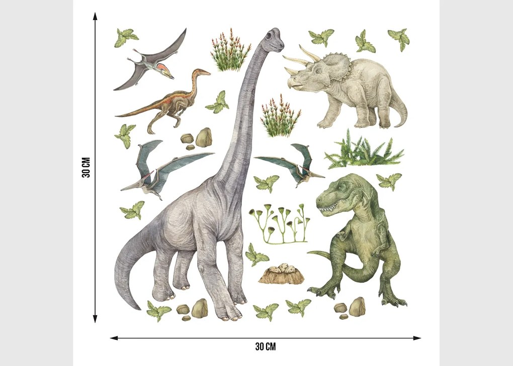 Dětská samolepka na zeď Dino | 30 x 30 cm | DDKS3821