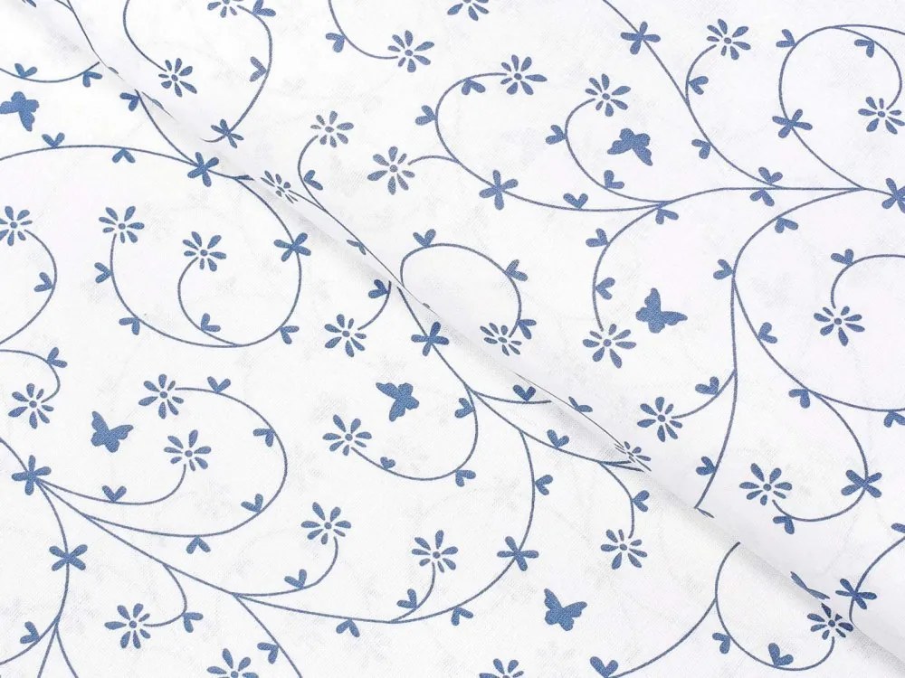 Biante Bavlněné prostírání na stůl Sandra SA-051 Drobné modré květiny a motýlci na bílém 30x40 cm