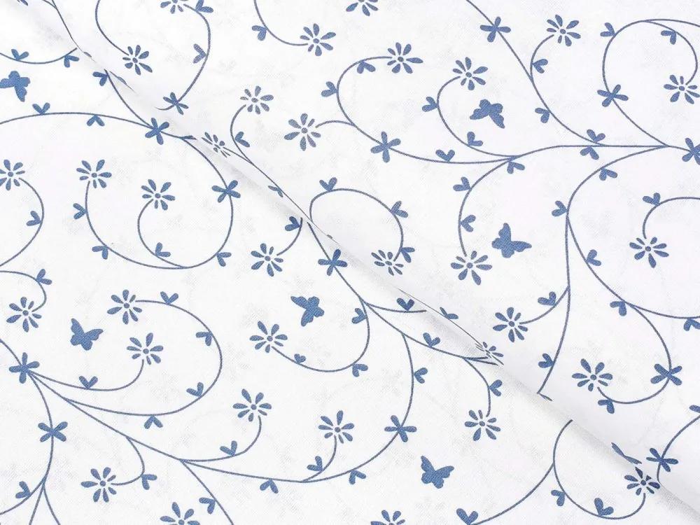 Biante Bavlněný povlak na polštář Sandra SA-051 Drobné modré květiny a motýlci na bílém 40 x 60 cm