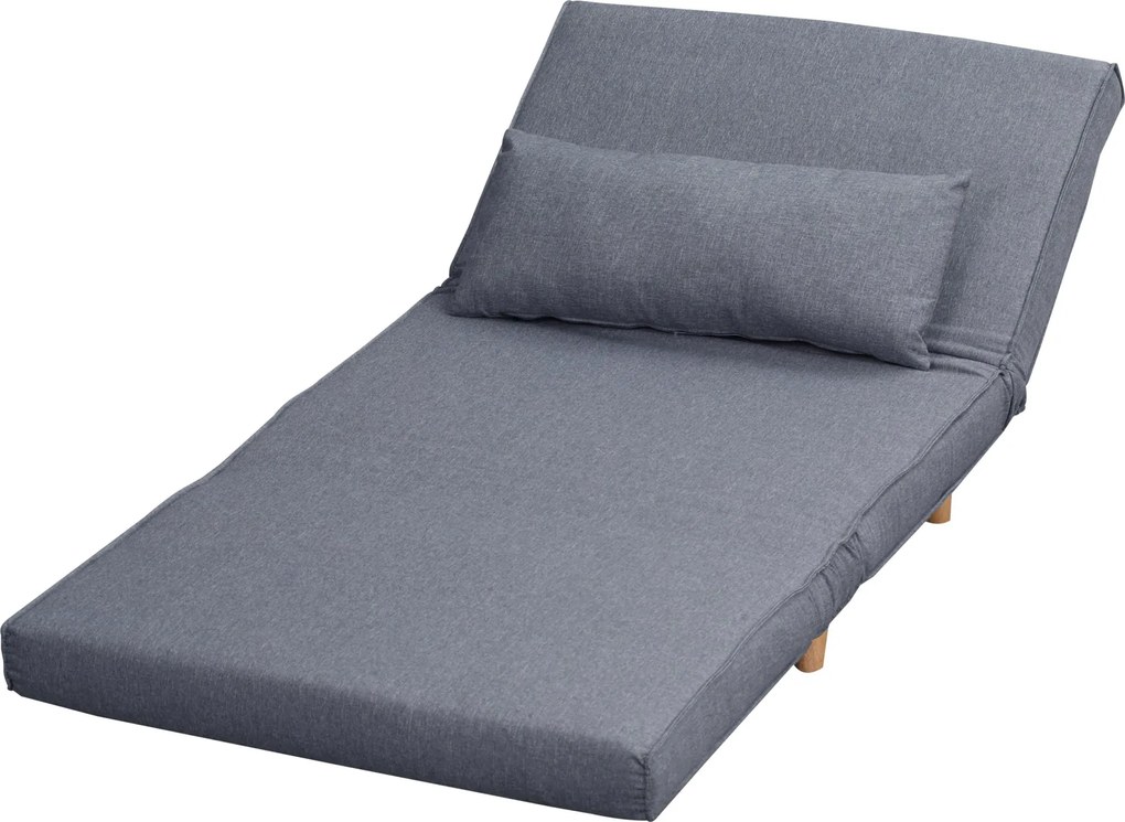HOMCOM Jednolůžková rozkládací pohovka s nastavitelným opěradlem Nordic Skandinávská 25D pěna domácký len imitace borovice šedá 94 x 78 x 80 cm | Aoso