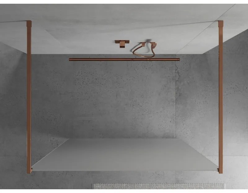 Mexen Kioto, průchozí sprchová zástěna 110 x 200 cm, 8mm sklo námraza, 2x růžové zlato stabilizační rozpěra, 800-110-002-60-30