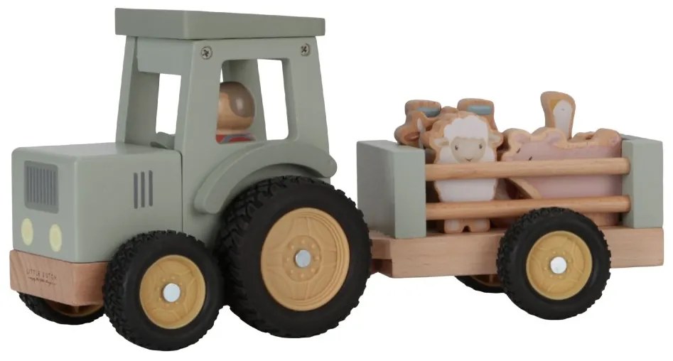 Little Dutch Dřevěný traktor s přívěsem Farma